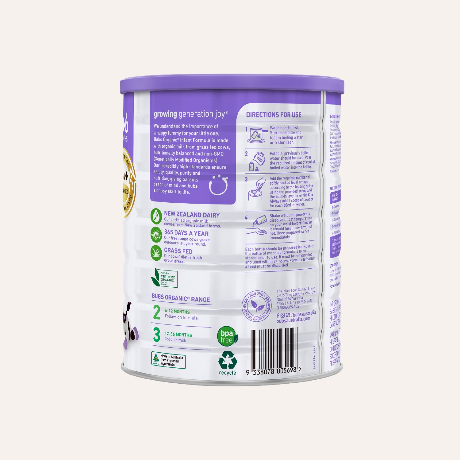 Bubs Organic® Grass Fed Infant Formula Stage 1 – Bubs Australia