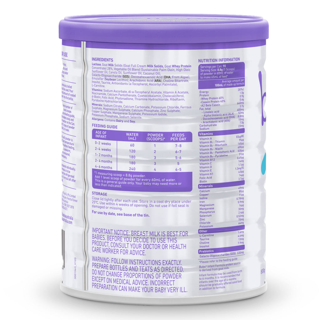 Bubs® Goat Milk Infant Formula Stage 1 – Bubs Australia