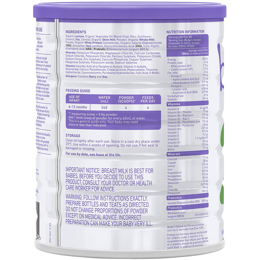 Bubs Organic® Grass Fed Follow-on Formula Stage 2 – Bubs Australia